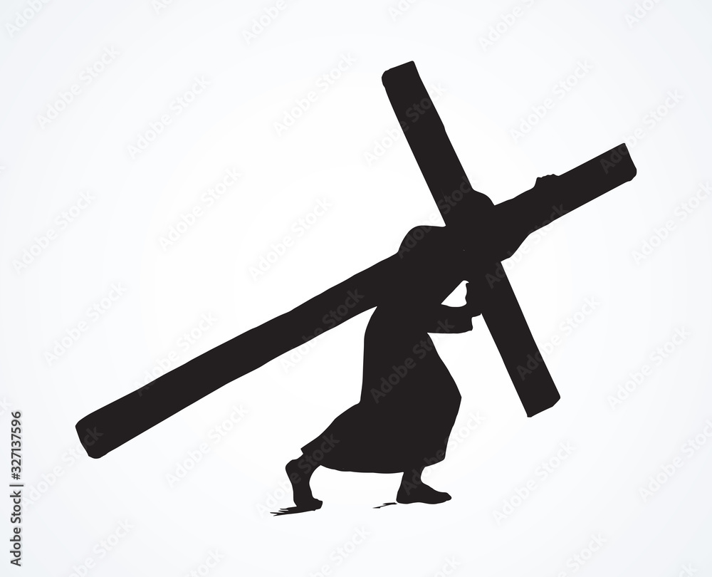 Men carry the cross. Vector drawing Stock Vector | Adobe Stock