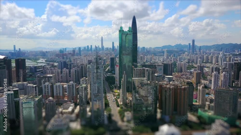 sunny day shenzhen cityscape downtown traffic road aerial panorama 4k ...