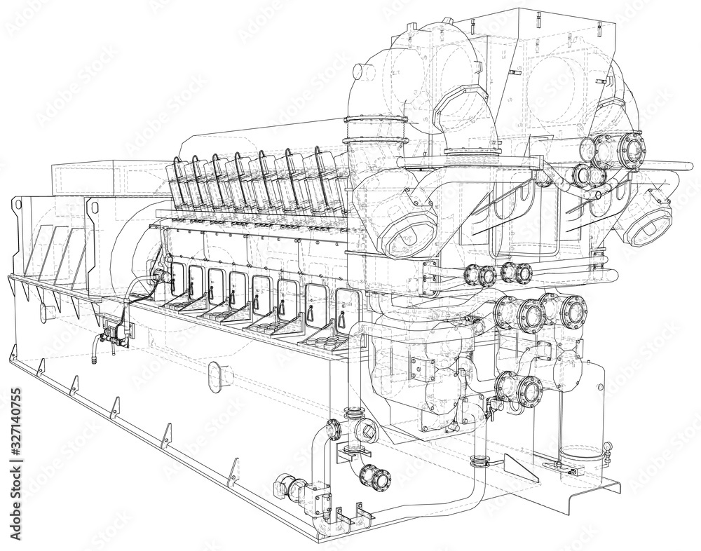 Generator. Diesel and gas industrial electric generator. The layers of ...