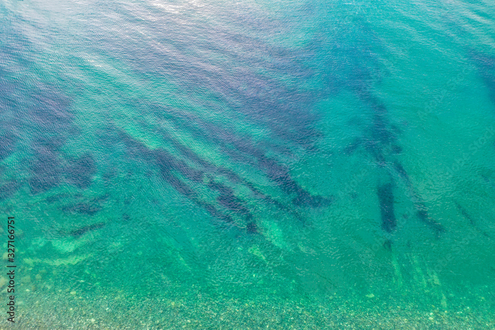 Aerial top down view photo of azure blue ocean waves showing beautiful ...