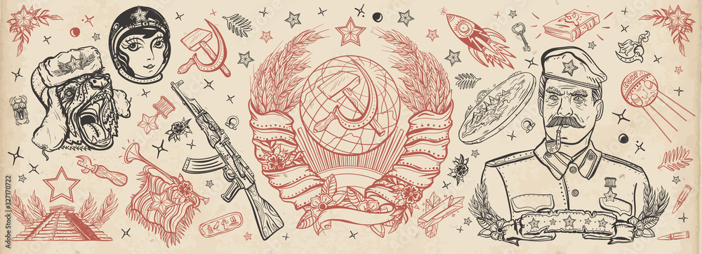 USSR. Old school tattoo collection. Propaganda art. Communism and ...
