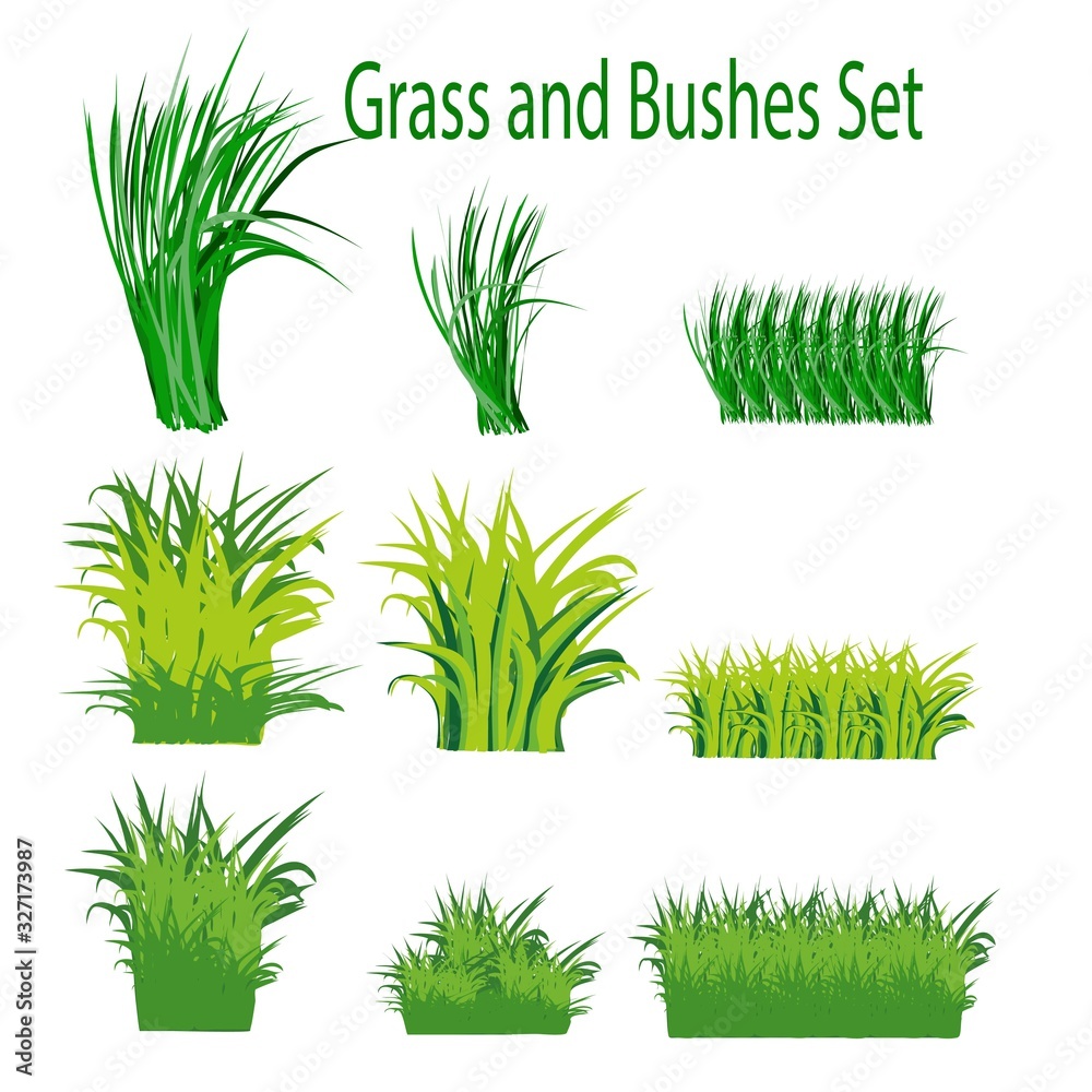 Grass and Bushes Outdoor Landscape Elements Stock Vector | Adobe Stock