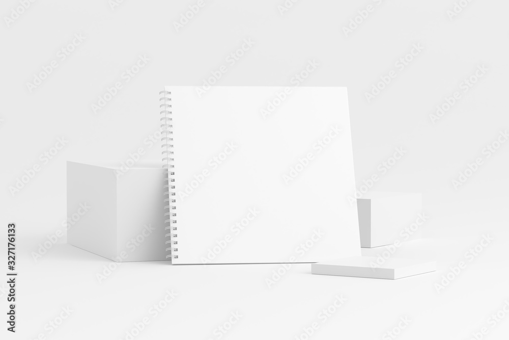 Square Spiral Notebook Notepad White Blank 3D Rendering Mockup Stock ...