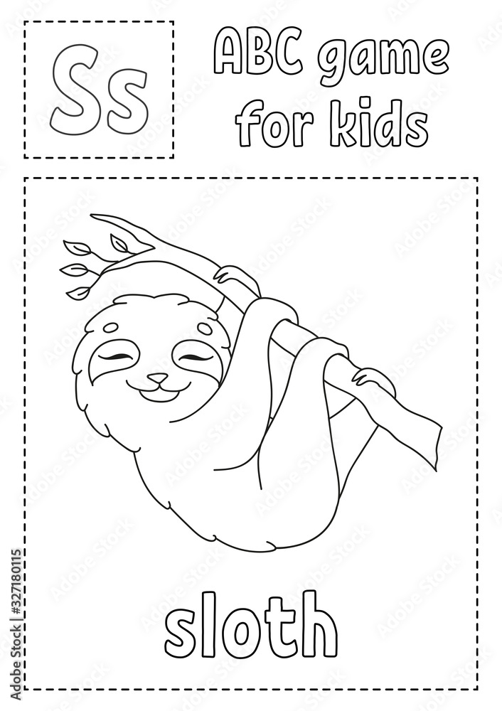 Letter S is for sloth. ABC game for kids. Alphabet coloring page ...