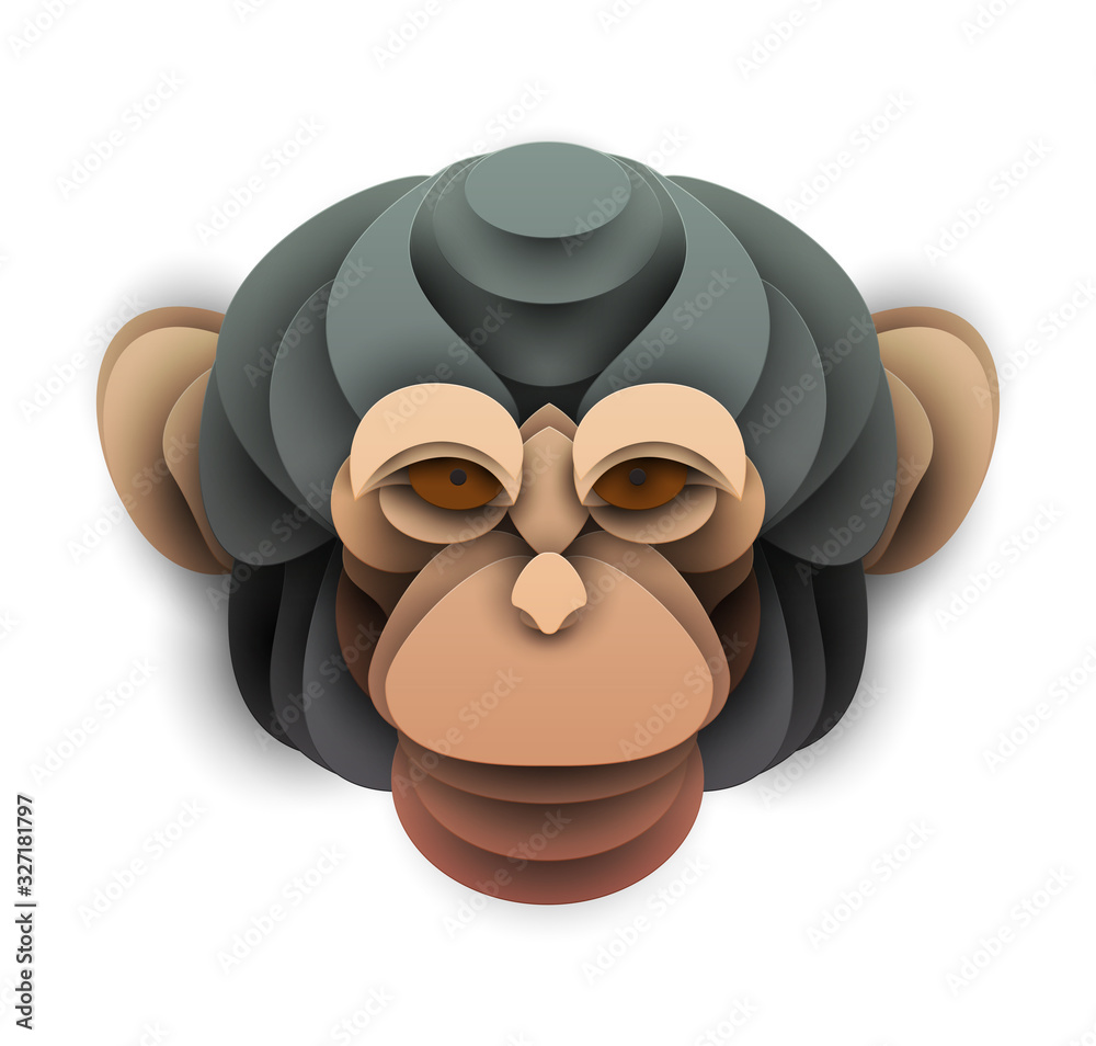 Abstract chimpanzee head isolated on white background. Creative 3d ...