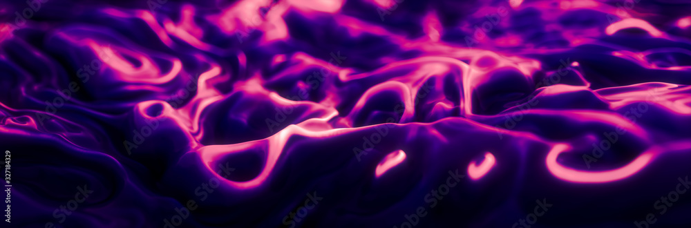 Abstract colorful neon Background, pink purple curved lines, panoramic ...