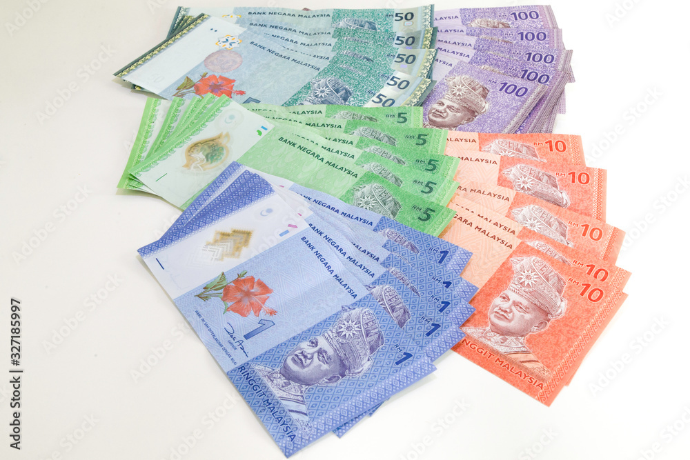 Malaysia Currency (MYR): Stack of Ringgit Malaysia bank note. There is ...