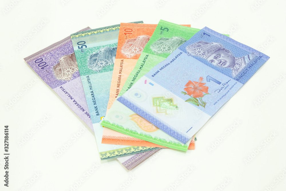 Malaysia Currency (MYR): Stack of Ringgit Malaysia bank note. There is ...