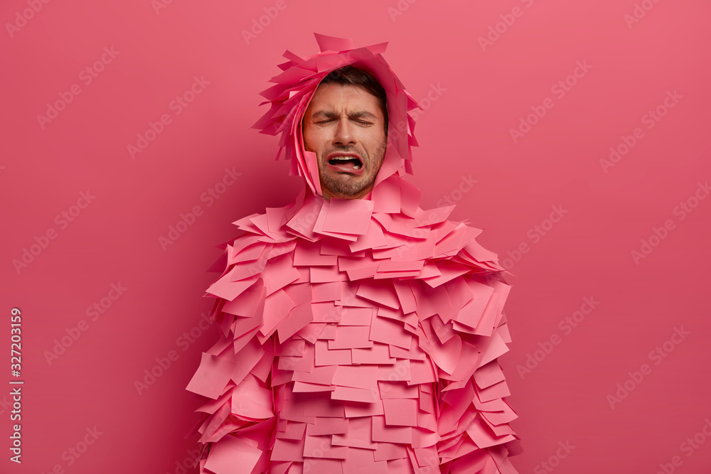 Frustrated unhappy man cries with despair, expresses negative emotions ...