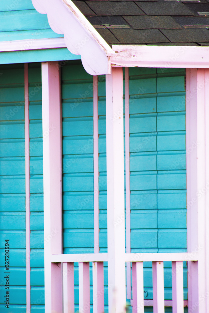 Abstract view of Beach huts. Sutton on Sea beach hut juxtaposition of ...