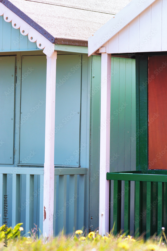 Abstract view of Beach huts. Sutton on Sea beach hut juxtaposition of ...
