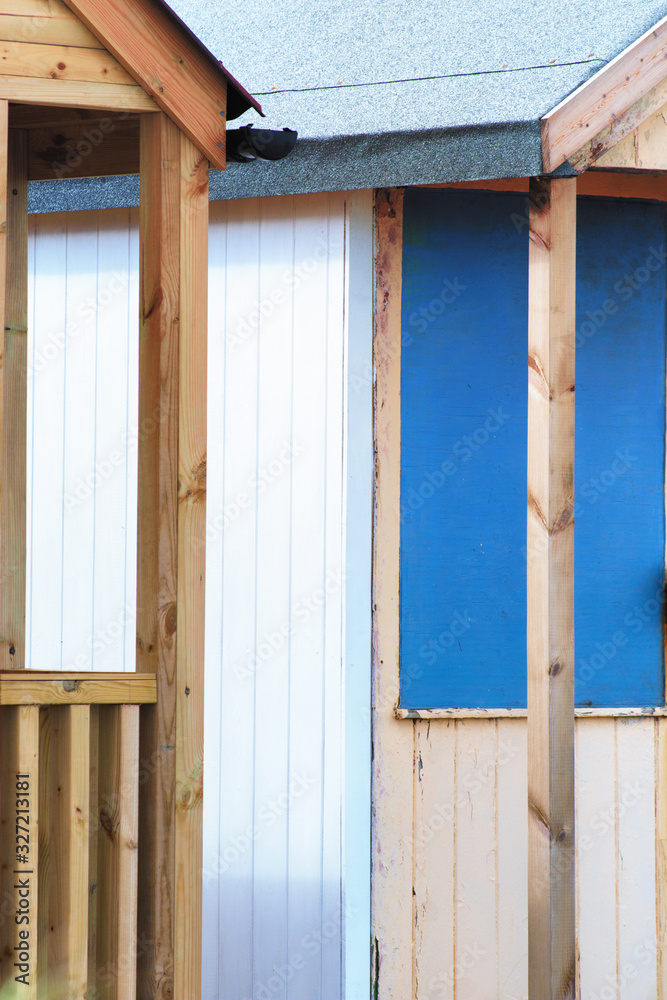Abstract view of Beach huts. Sutton on Sea beach hut juxtaposition of ...