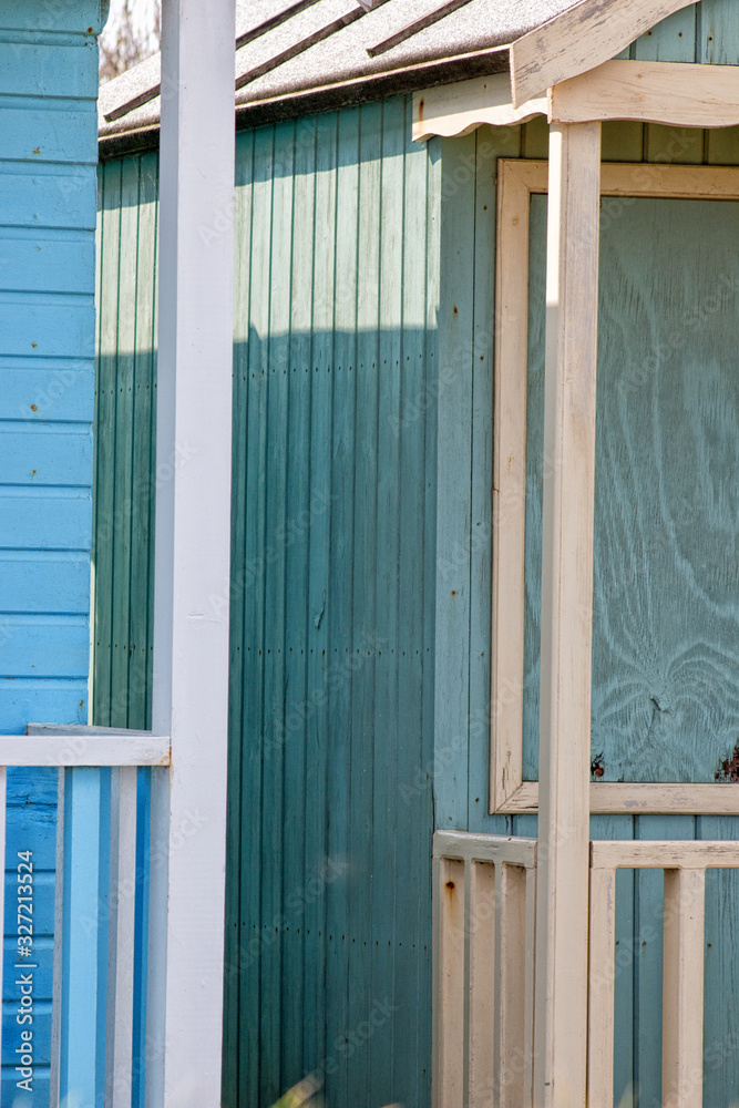 Abstract view of Beach huts. Sutton on Sea beach hut juxtaposition of ...