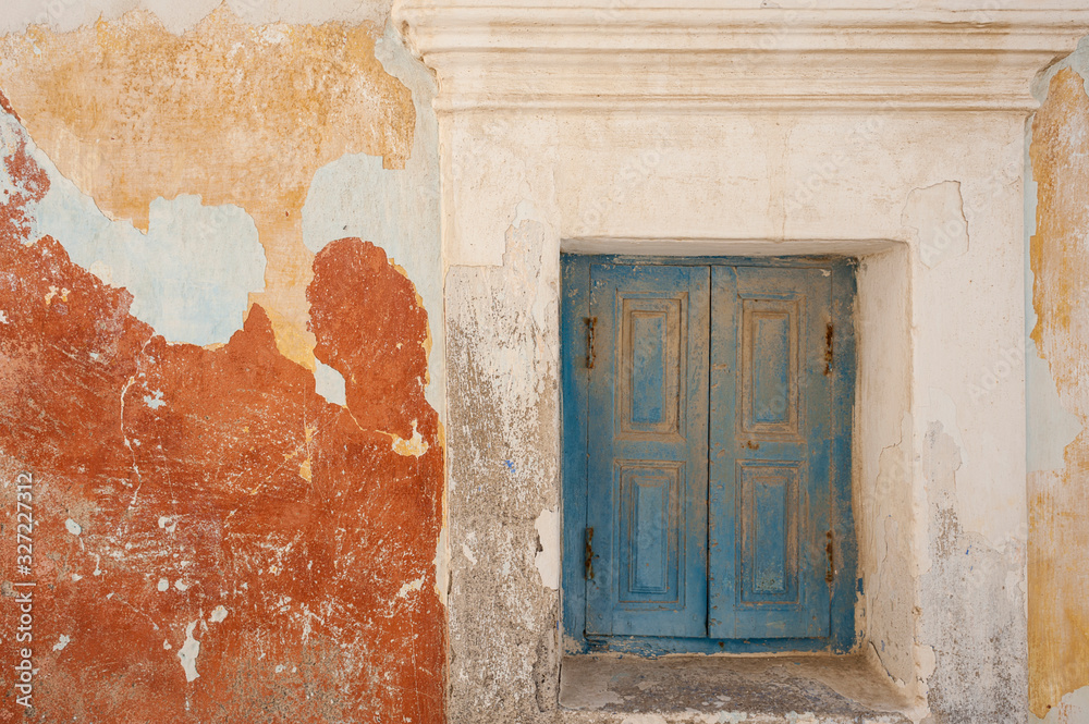 decrepit walls of abandoned patrician house in Olympos, Karpathos ...