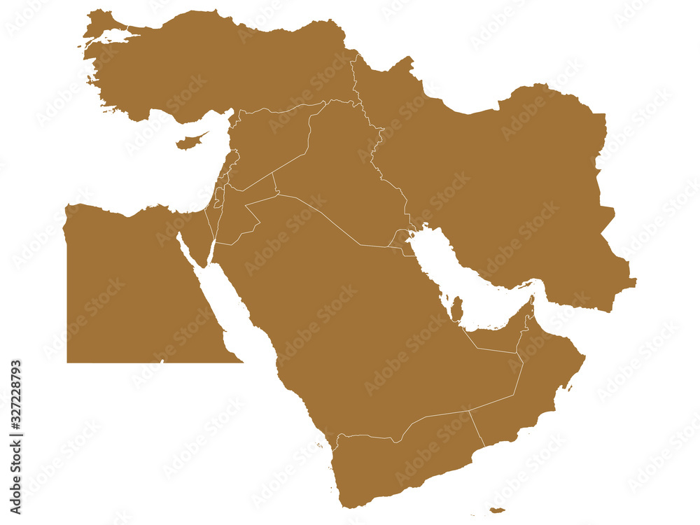 Vector Illustration of the Brow Political Map of Middle East - With ...