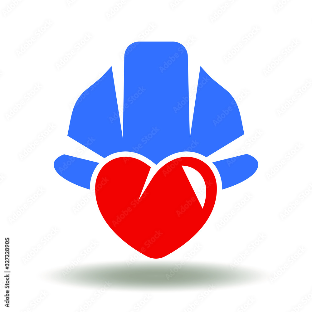 Hard hat heart icon vector. Safety health work industry logo ...