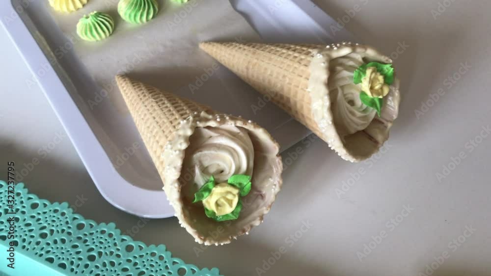 Cooking marshmallows of different shapes, colors and sizes. The ...