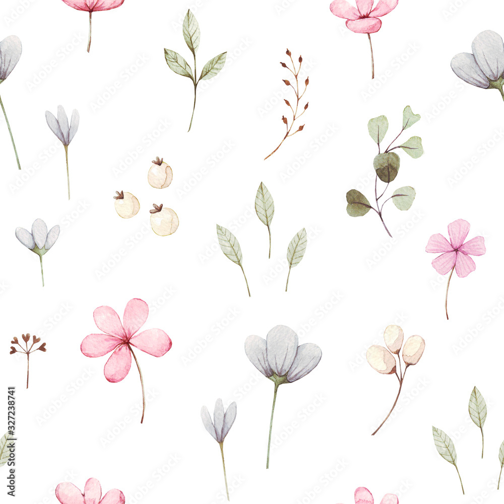 Cute Watercolor Floral Seamless floral Surface Pattern with Pink and ...