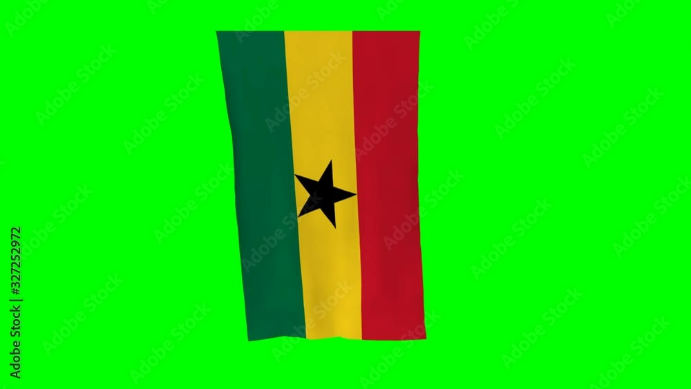 3d rendering ghana flag waving animation isolated on green screen ...