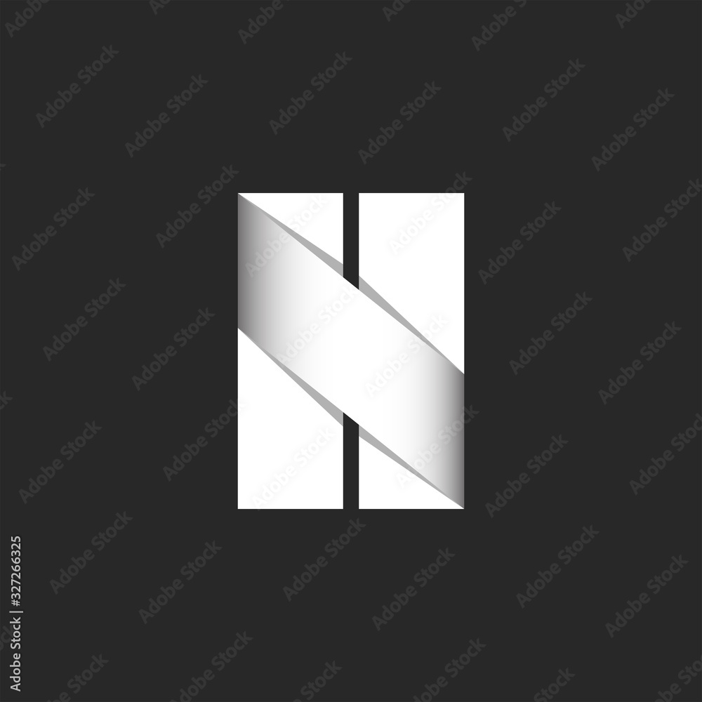 Letter N logo bold font, paper cut stripes black and white gradient ...