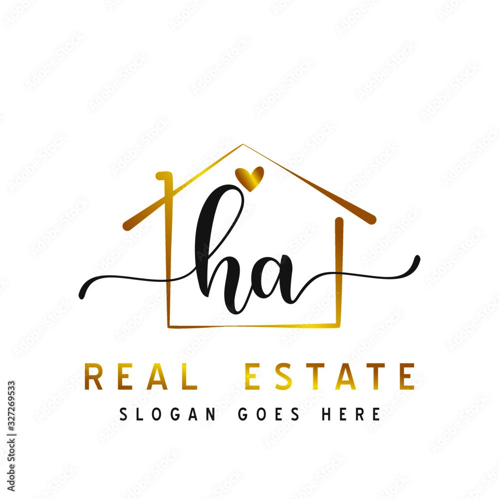 Initial handwriting HA with Real estate logo concept, real estate logo ...