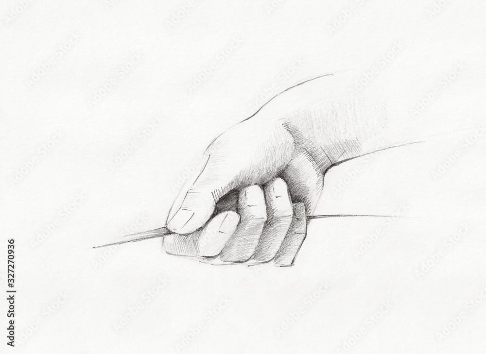 Sketch of hand holding fishing rod Stock Illustration | Adobe Stock