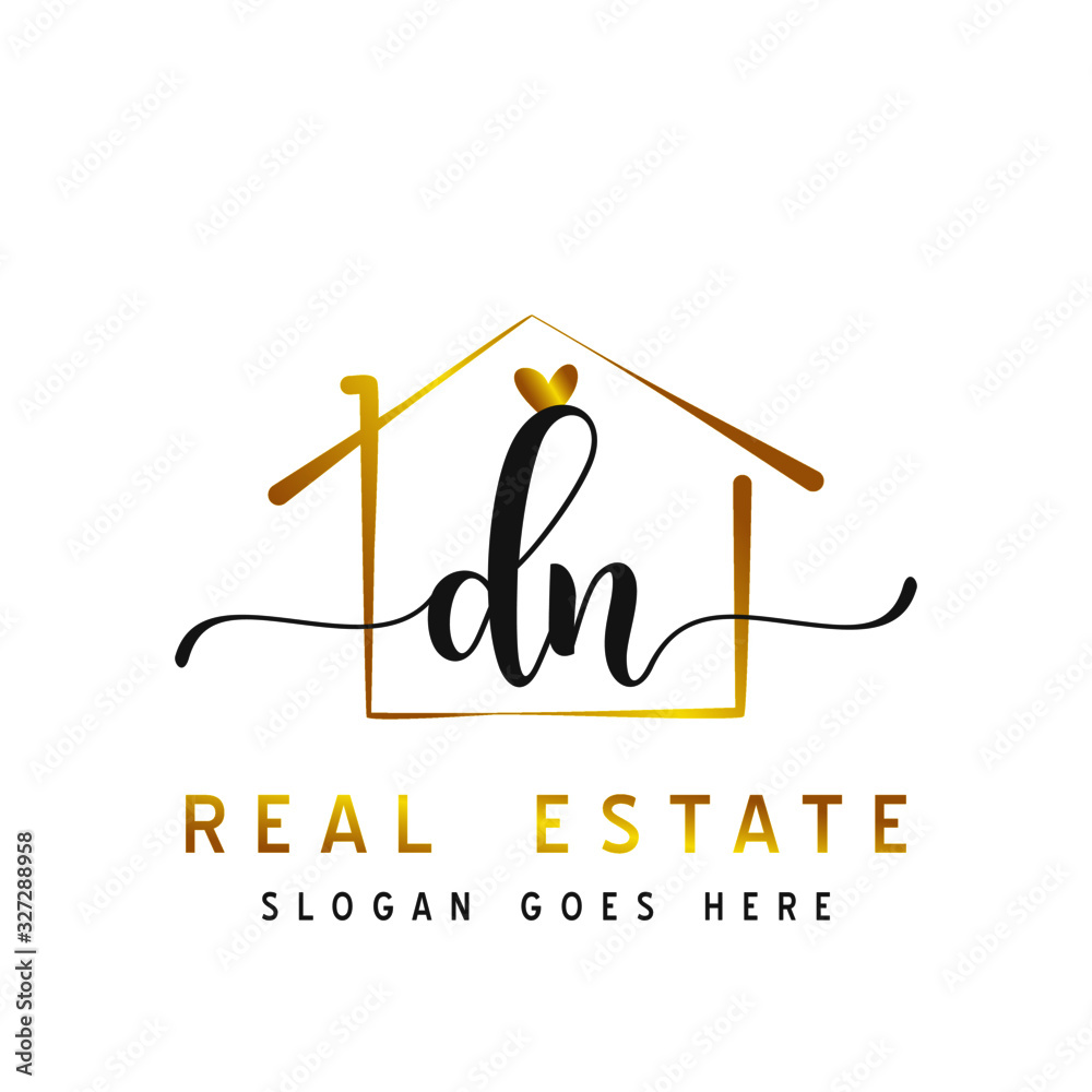 Initial handwriting DN with Real estate logo concept, real estate logo ...