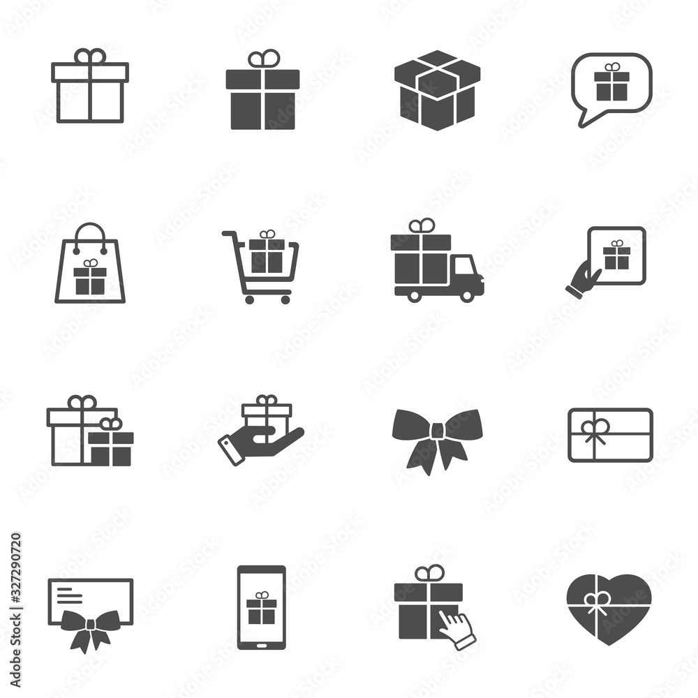 Gift box solid vector icons. Gift box icon set isolated on white ...
