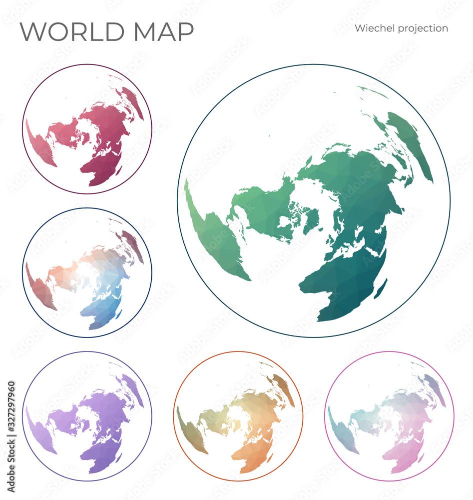 Low Poly World Map Set. Wiechel projection. Collection of the world ...