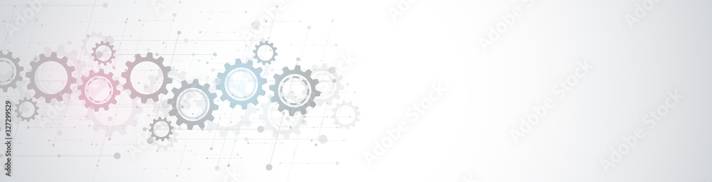 Cogs and gear wheel mechanisms. Hi-tech digital technology and ...
