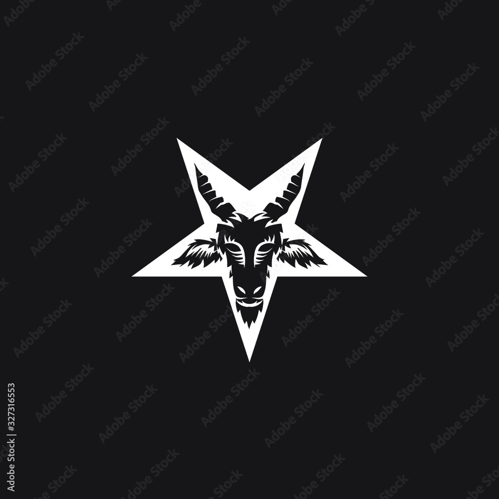 Satanic goat head on pentagram. Baphomet. Illustration for tattoo ...