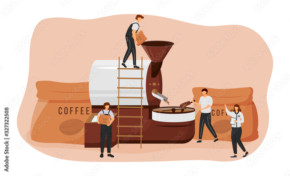 Roasting coffee beans flat concept vector illustration. Barista 2D ...