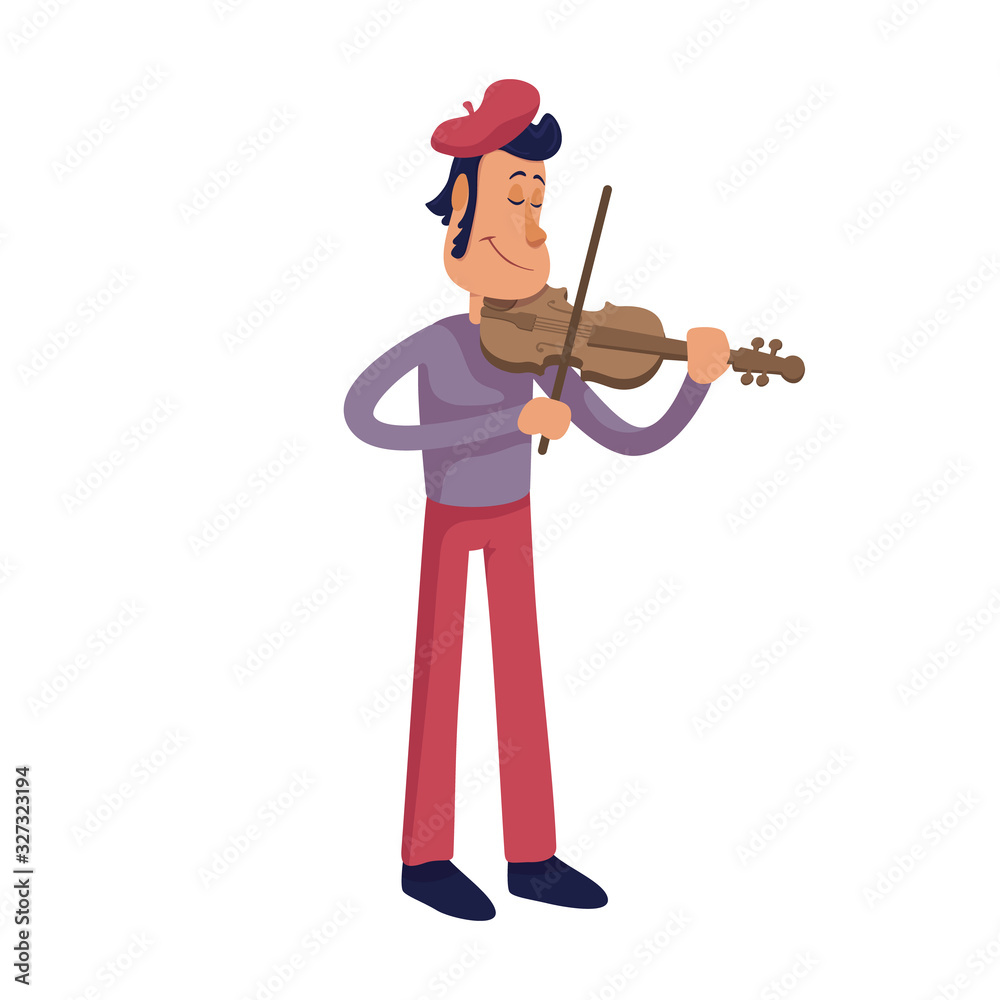 Man playing violin flat cartoon vector illustration. Elegant frenchman ...