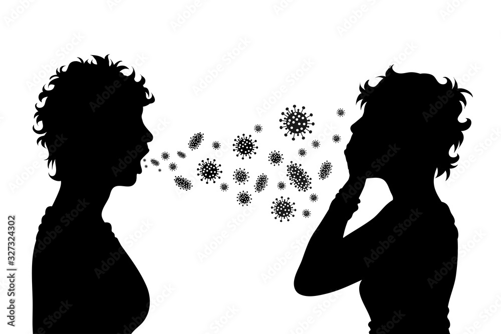 Vector silhouette of woman spreading bacteria on white background ...