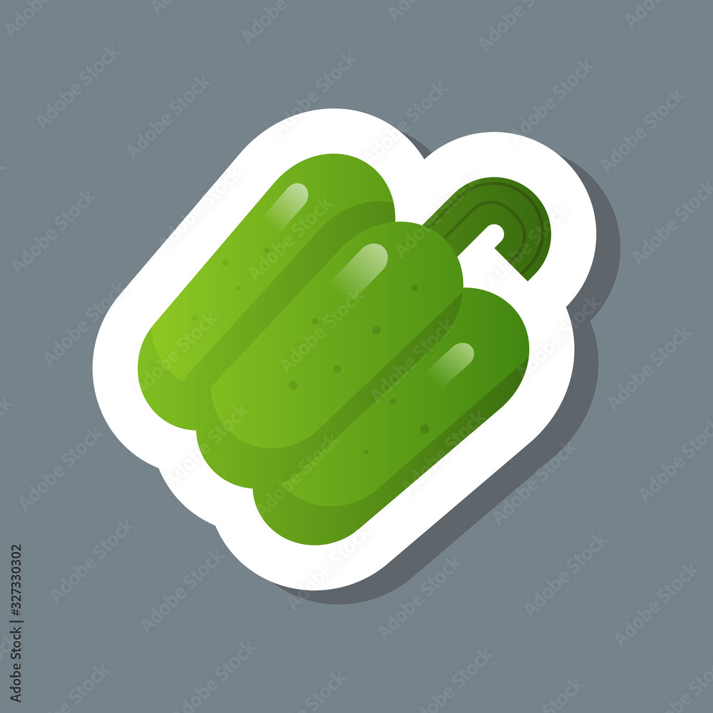fresh green pepper sticker tasty vegetable icon healthy food concept ...