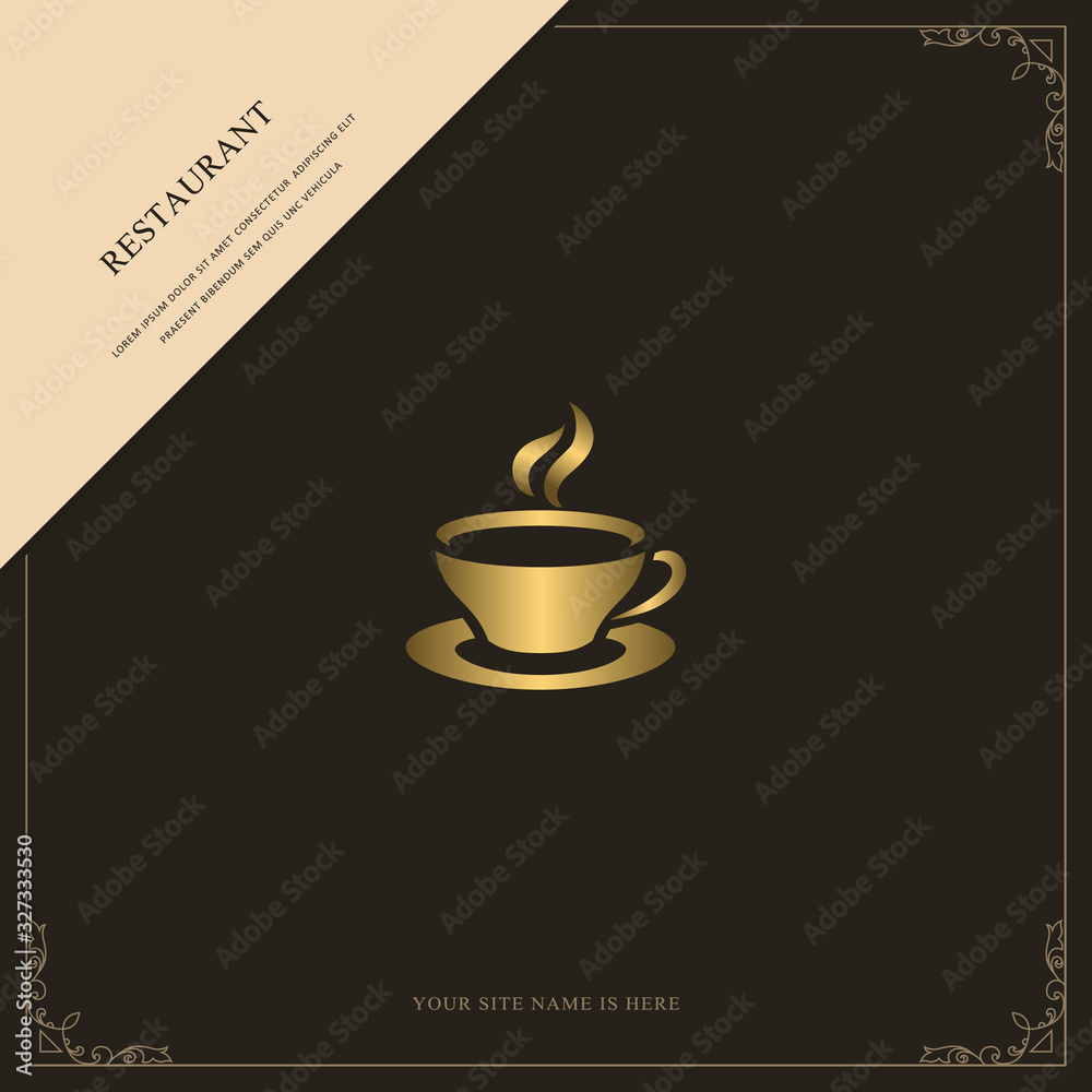 Luxury Restaurant Menu Logo Template. Golden Cup of Drink. Hot Coffee ...