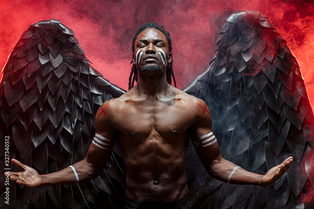 portrait of black african angel, gothic dark angel for peace in the ...