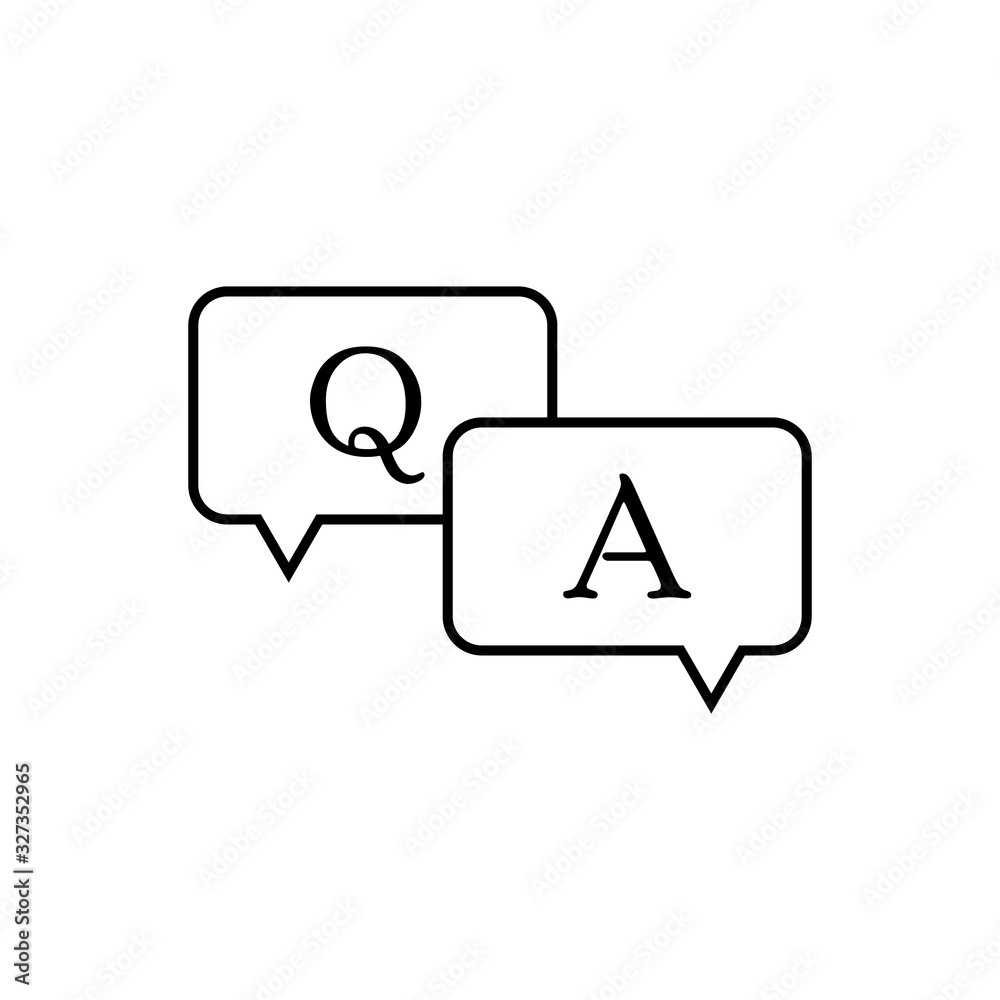 Questions and answers icon. FAQ. Q and A speech outline and filled ...