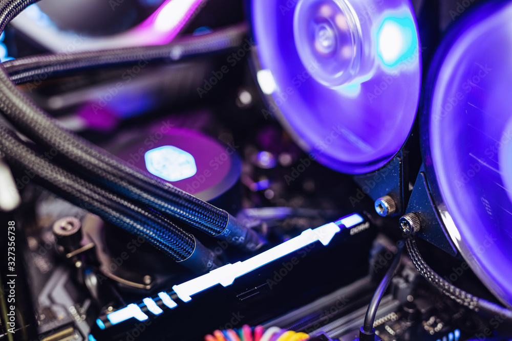 Inside of water cooled high performance modern computer. Water Cooling ...
