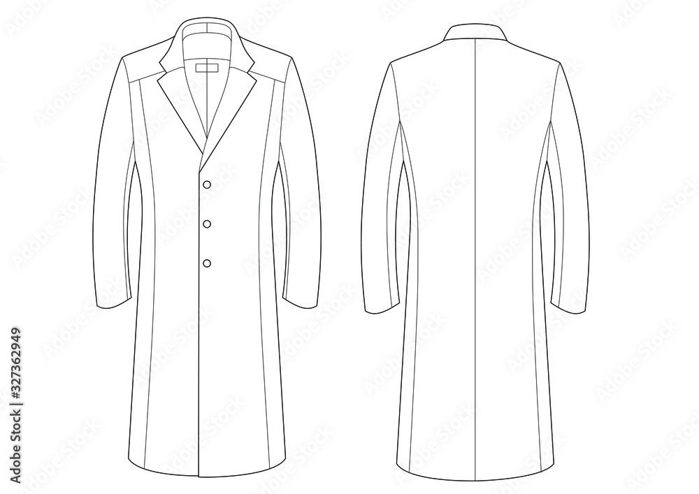 MEN'S COAT with Lapel Collar & Front Yoke. Flat Technical Drawing front ...