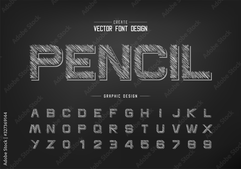 Pencil font and alphabet vector, Sketch design typeface letter and ...