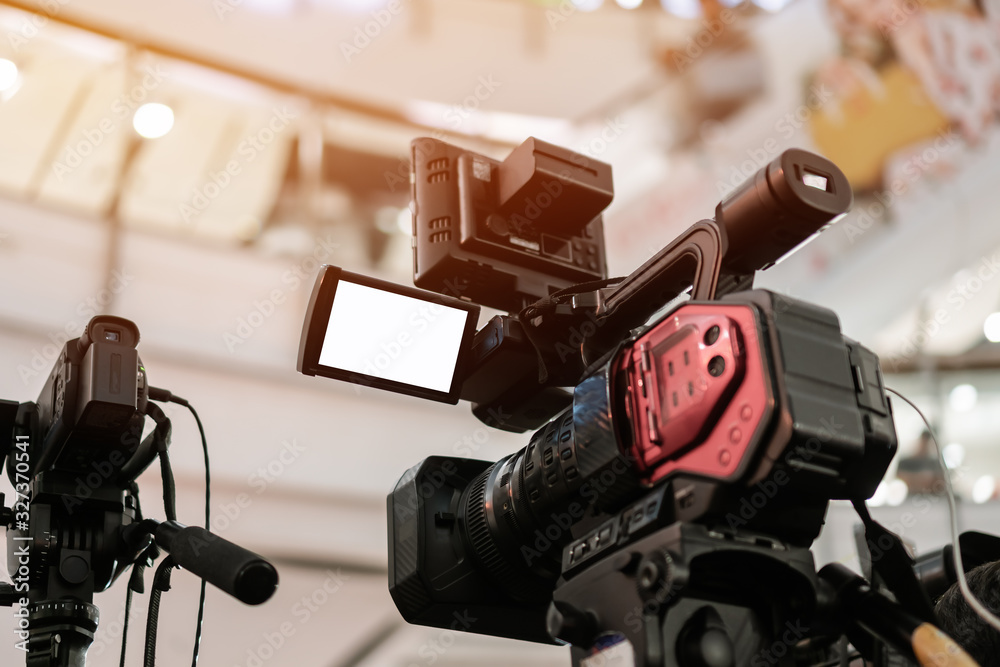 Media Television film Production and interview reporter concept: Video ...