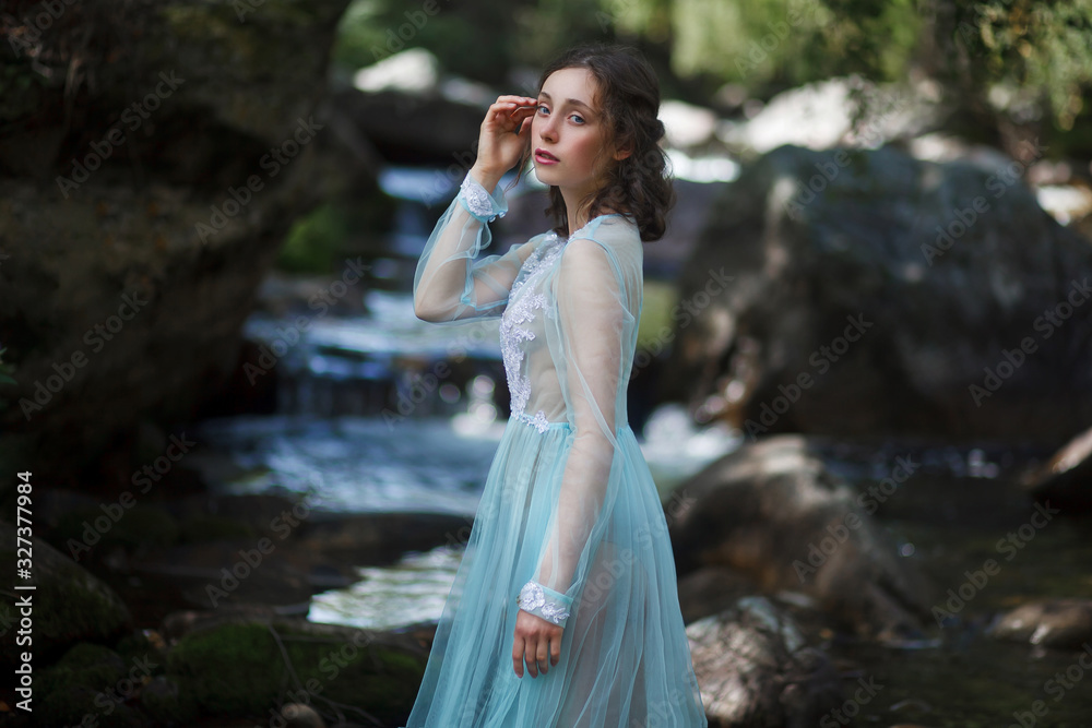 The Tale of the Mermaid. Tale of the River Nymph. Girl in a blue dress ...