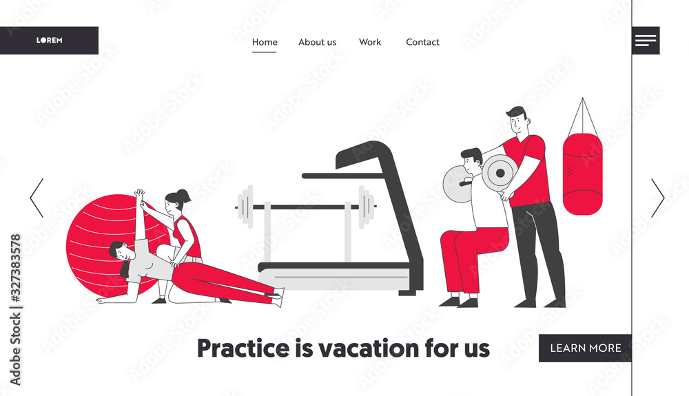 People Fitness Training in Gym with Coach Help Website Landing Page ...