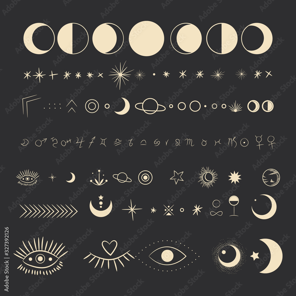 Vector illustration set of moon phases. Different stages of moonlight ...