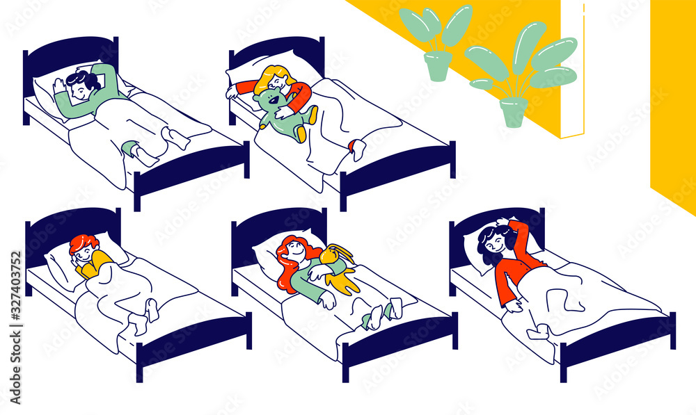 Nap Time in Kindergarten. Group of Little Girls and Boys Sleeping in ...