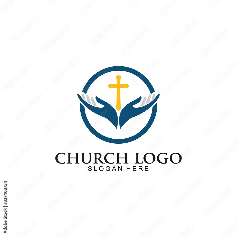 Church Logo template, Christian symbols. The Cross of Jesus,with hand ...