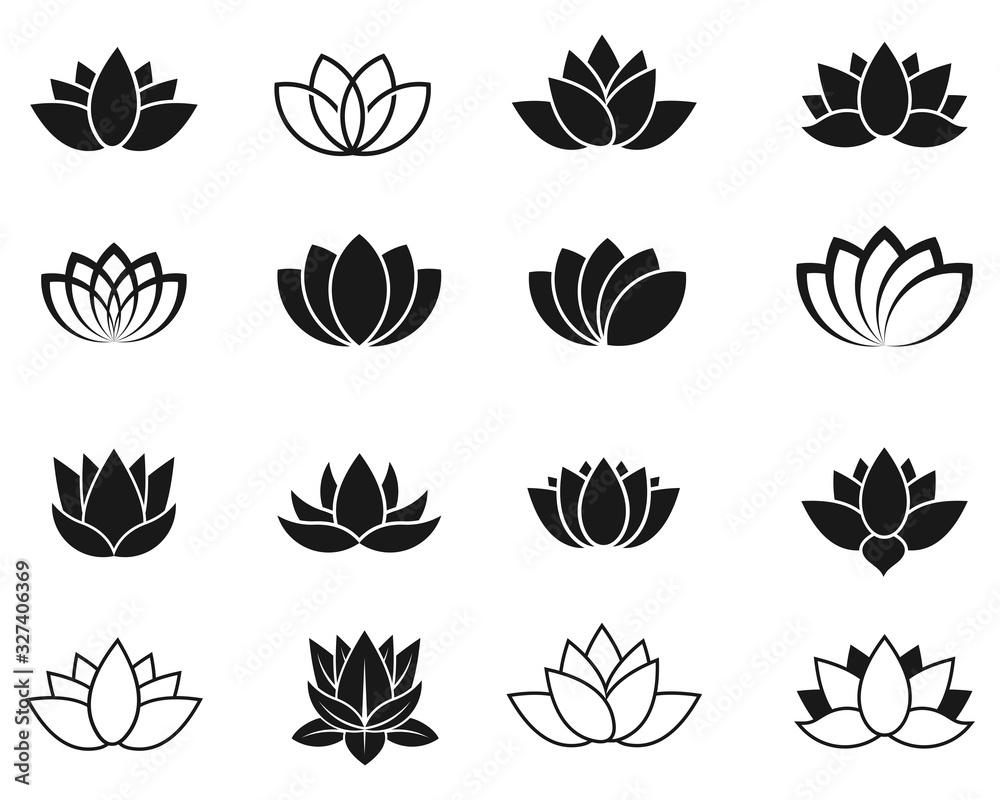 Lotus flowers icon set in flat style, Vector Illustration Stock Vector ...