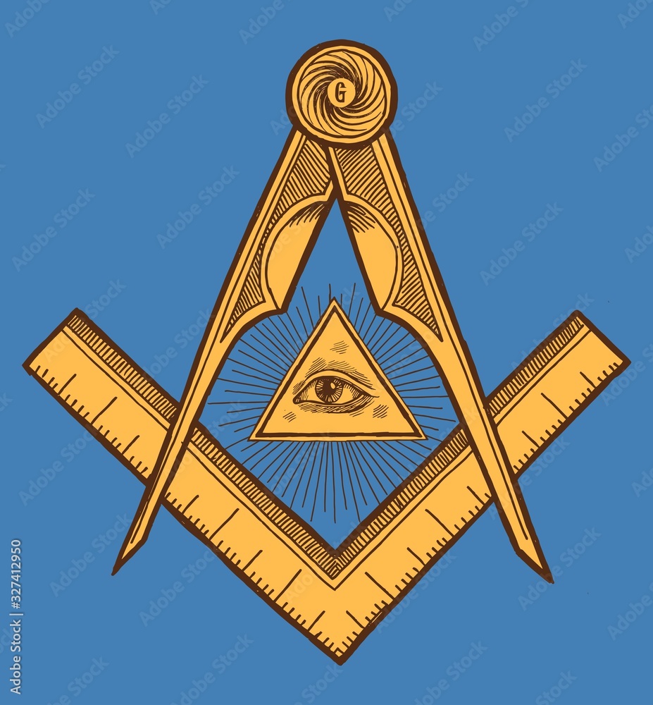 Freemason symbol - The Square and Compasses. Vintage occult print ...