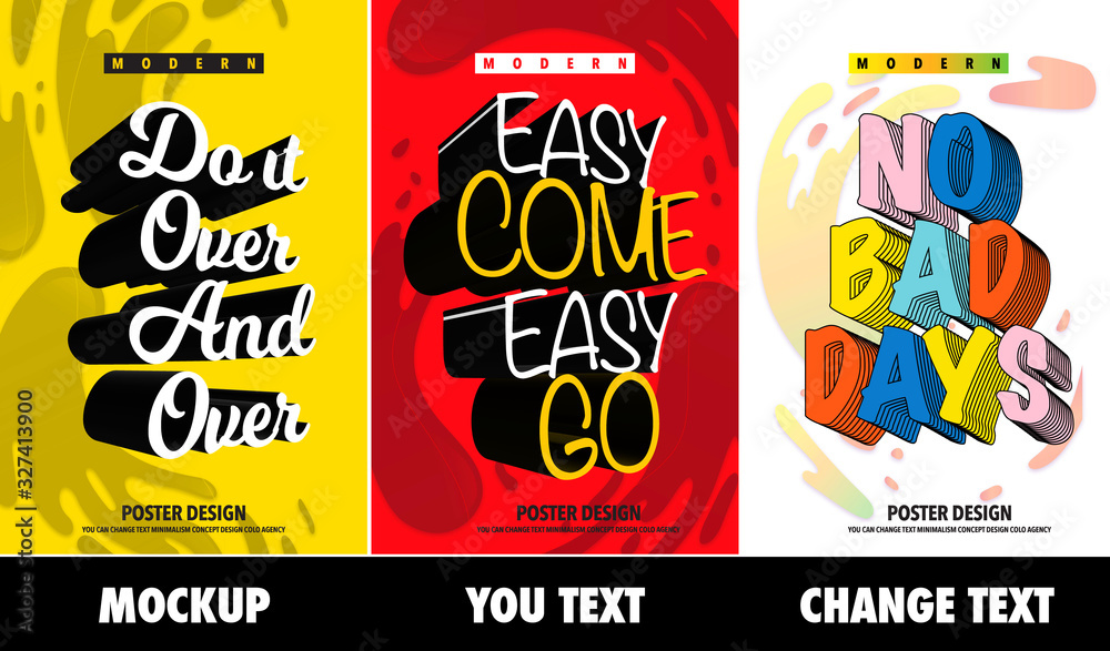 Modern set of poster design template 3D Text Effect Mockup /full ...